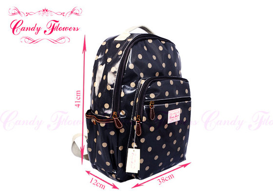 Lightweight Flower Print Backpack Personalized Black And White Polka Dot for Girls
