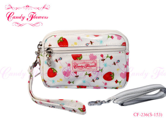 White Cute Strawberry Zippered Coin Purse , zip around wallet oem
