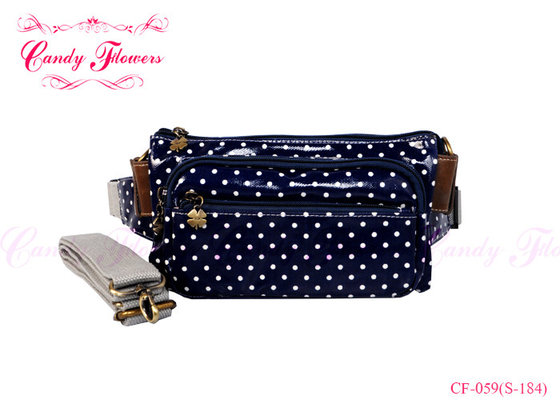 Fashion Small Waist Bag Women Blue White Polka Dot Around the Waist Purse