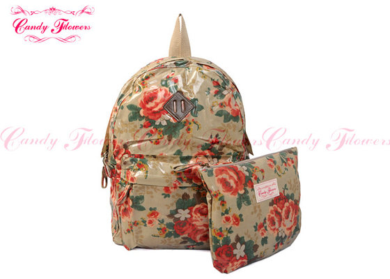 Ladies Flower Print Backpack , Fashionable PVC Waterproof Floral School Bag
