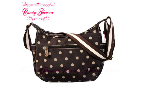 Brown White polka dot Vintage Shoulder Bags , Ladies messenger book bags