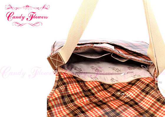 Orange Spring Plaid Cross Body Bags for women , 2 internal pockets