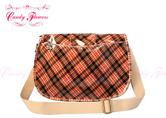 Orange Spring Plaid Cross Body Bags for women , 2 internal pockets