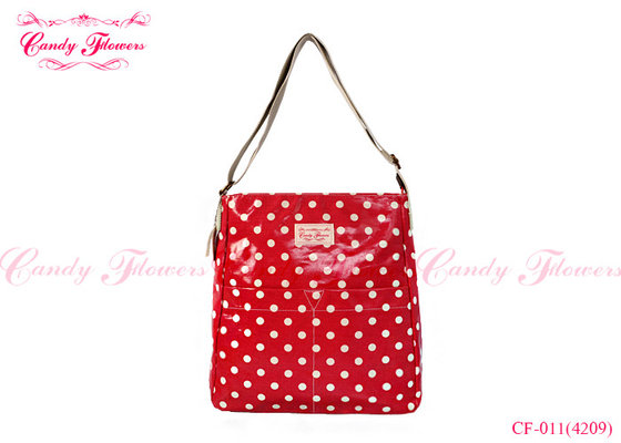 Fashion Red And White Polka Dot Bag , Pvc Waterproof Girls Side Bag