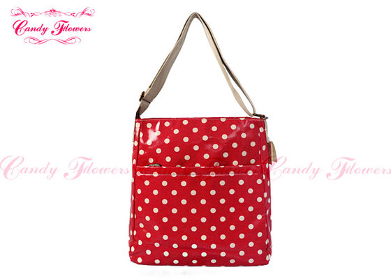 Fashion Red And White Polka Dot Bag , Pvc Waterproof Girls Side Bag