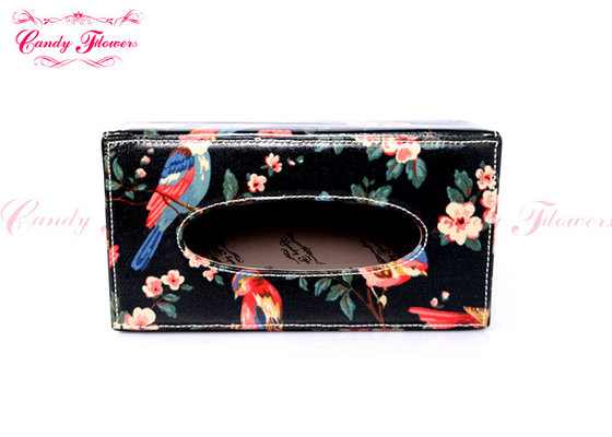 Floral print tissue box holders Canvas Storage Boxes with birds / rose pattern
