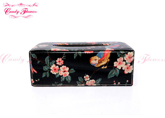 Floral print tissue box holders Canvas Storage Boxes with birds / rose pattern