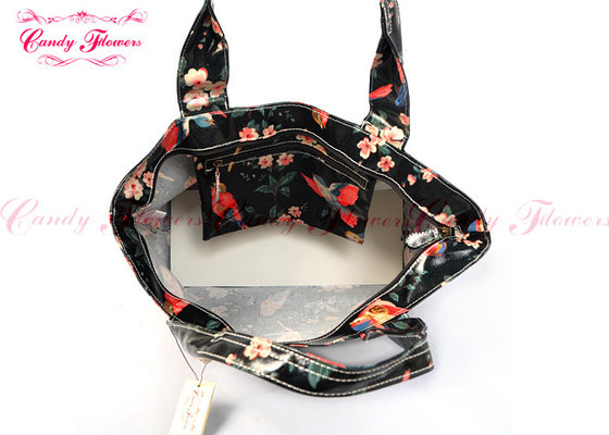 Modern Black Floral Printed Reusable Shopping Bags For Women / Girls