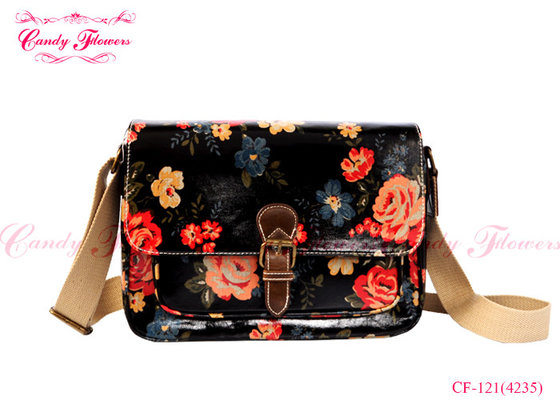 Reusable Black Floral Girls Messenger Bags Roses Floral for Students