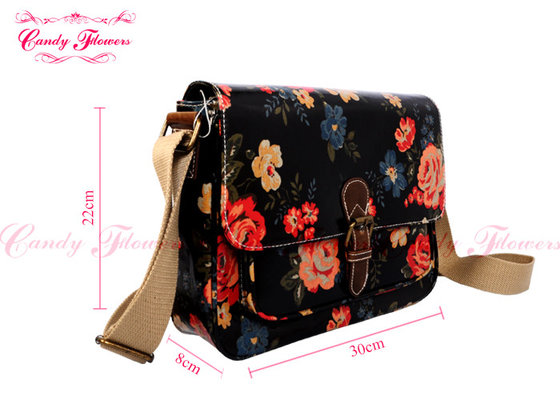 Reusable Black Floral Girls Messenger Bags Roses Floral for Students