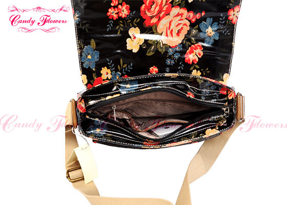 Reusable Black Floral Girls Messenger Bags Roses Floral for Students