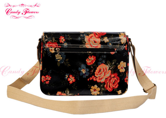 Reusable Black Floral Girls Messenger Bags Roses Floral for Students
