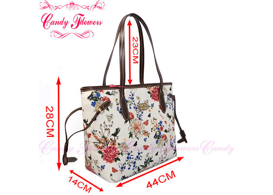 White Cloth floral print tote bag / Ladies Large Handbags Multi function