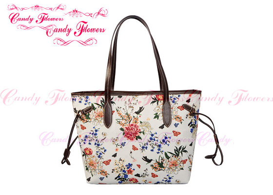 White Cloth floral print tote bag / Ladies Large Handbags Multi function