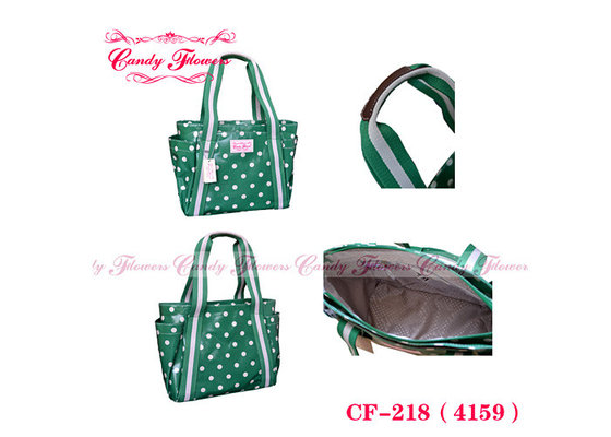 Fashion PVC Green Handbags Womens Tote Bags with White polka dot