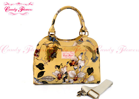 Classical Yellow Womens Tote Bags ladies big handbags with Flower Printed