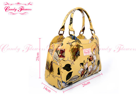 Classical Yellow Womens Tote Bags ladies big handbags with Flower Printed