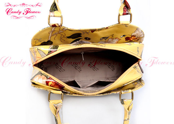 Classical Yellow Womens Tote Bags ladies big handbags with Flower Printed