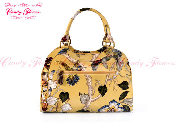 Classical Yellow Womens Tote Bags ladies big handbags with Flower Printed