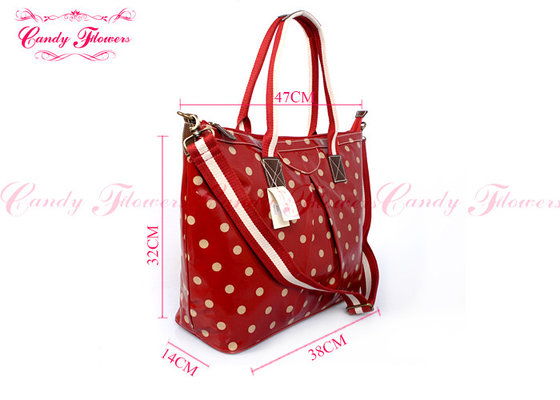 Eco Friendly Winter PVC Red Womens Tote Bags with Yellow polka dot