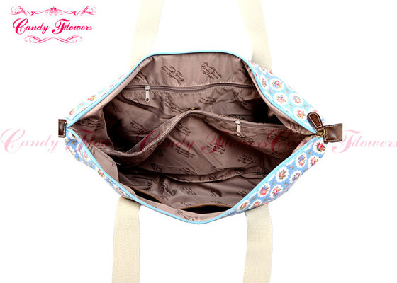 Blue and White Floral Big Womens Tote Bags with Single Shoulder