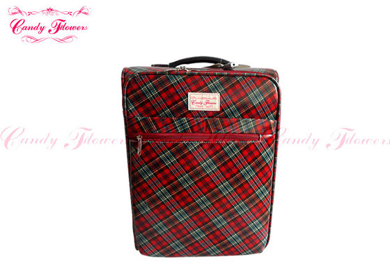 Red plaid waterproof 18 inch Ladies Trolley Bag 4 wheel cabin luggage
