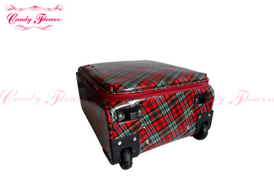 Red plaid waterproof 18 inch Ladies Trolley Bag 4 wheel cabin luggage