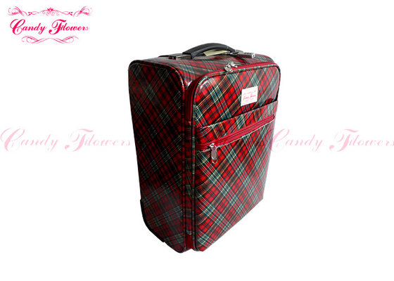 Red plaid waterproof 18 inch Ladies Trolley Bag 4 wheel cabin luggage