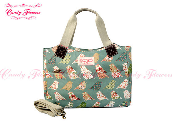 Eco Friendly Green Birds Flower Print Handbags With 1 Zip Pocket