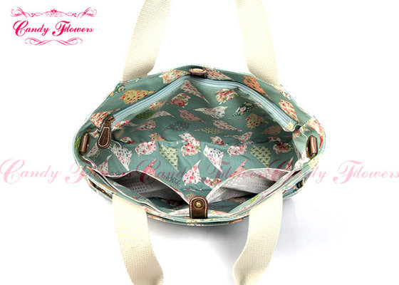 Eco Friendly Green Birds Flower Print Handbags With 1 Zip Pocket