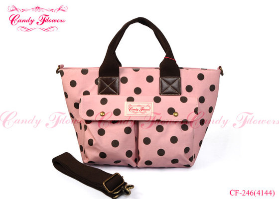 Lovely Ladies Fashion Floral Print Handbags Pink And Brown Polka Dot