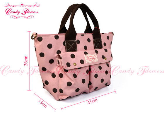 Lovely Ladies Fashion Floral Print Handbags Pink And Brown Polka Dot