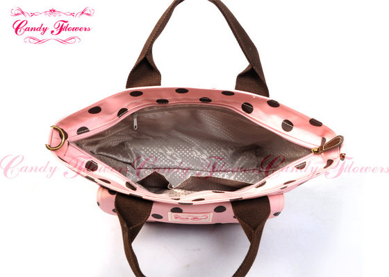 Lovely Ladies Fashion Floral Print Handbags Pink And Brown Polka Dot