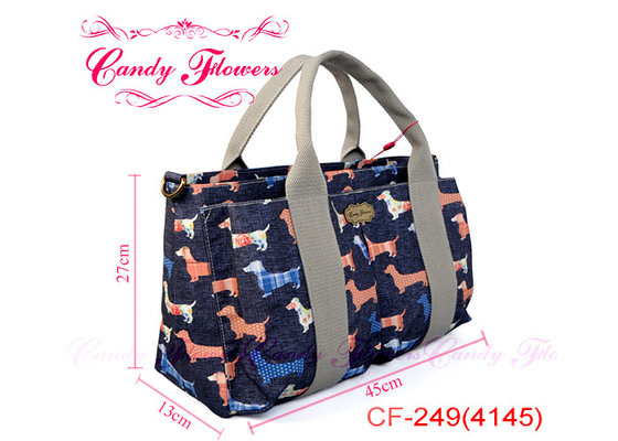 Cute Colorful PVC Canvas Womens Floral Print Handbags Dogs Pattern
