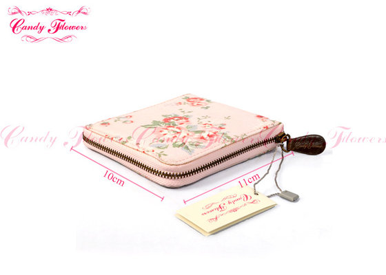 Pink Summer zippered flower Ladies Card Wallet / pretty wallets for women