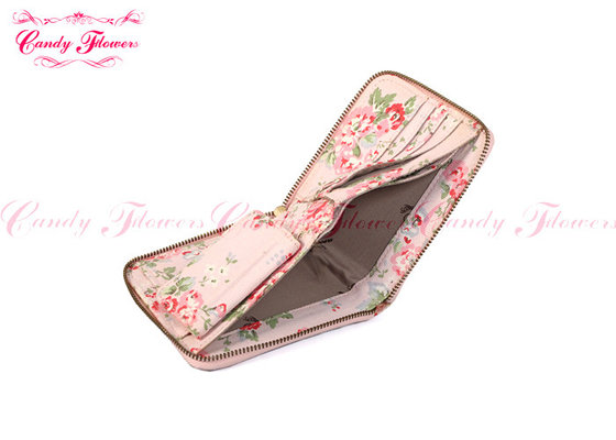 Pink Summer zippered flower Ladies Card Wallet / pretty wallets for women