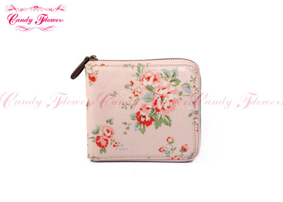 Pink Summer zippered flower Ladies Card Wallet / pretty wallets for women