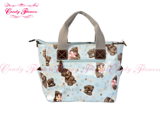 Light Blue Lovely Girls Large Floral Print Handbags Bear Pattern
