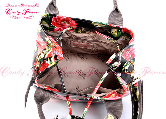 Custom Vintage Canvas Floral Print Handbags Small Shoulder Black