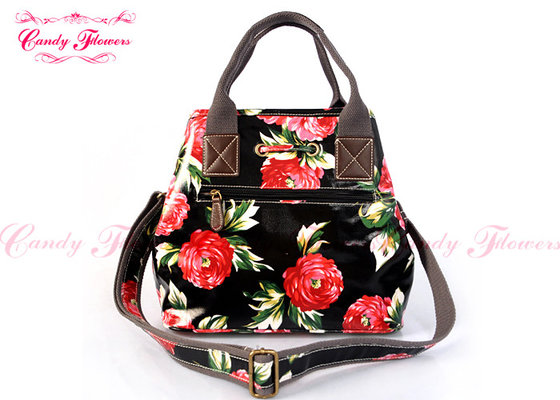 Custom Vintage Canvas Floral Print Handbags Small Shoulder Black