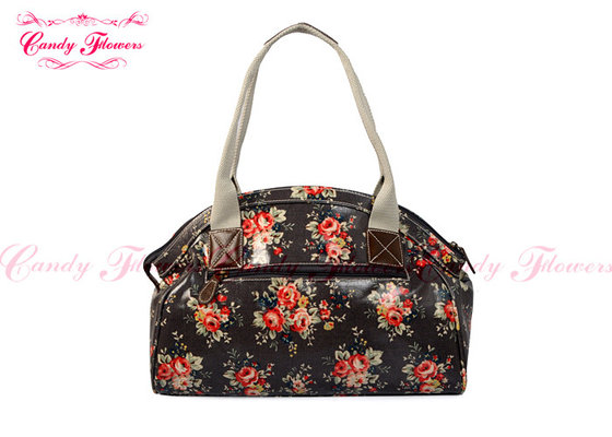 Waterproof Black Vintage Canvas Flower Tote Bag , Womens Big Size Handbags