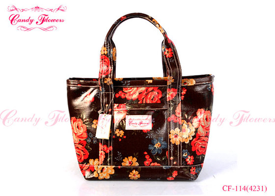 Modern Black Big Floral Print Handbags with Pockets / Two Handles