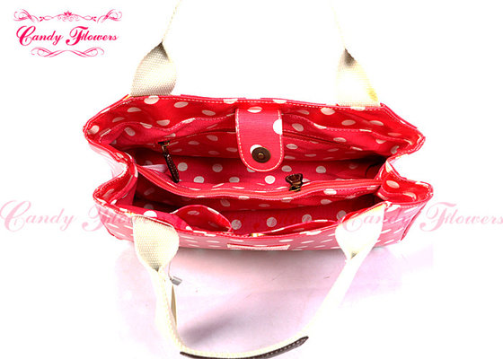 Cute Red And White Polka Dot Womens Tote Bags Customized Light