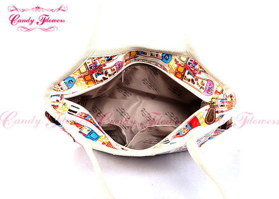Modern Colorful Small Floral Print Handbags with Window Shops Pattern