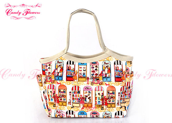 Modern Colorful Small Floral Print Handbags with Window Shops Pattern