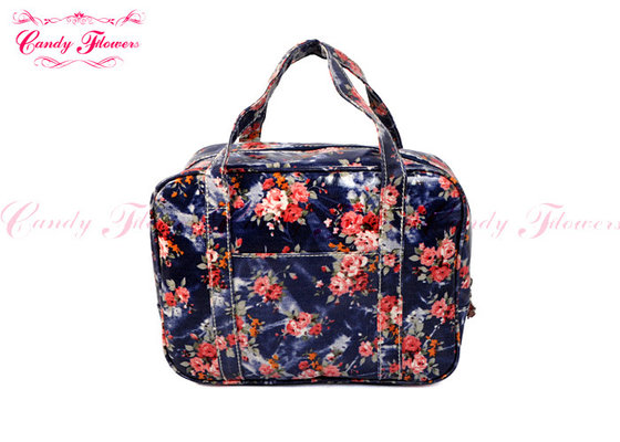 Women Cosmetic Travel Bag Flower Print Modern Large Black