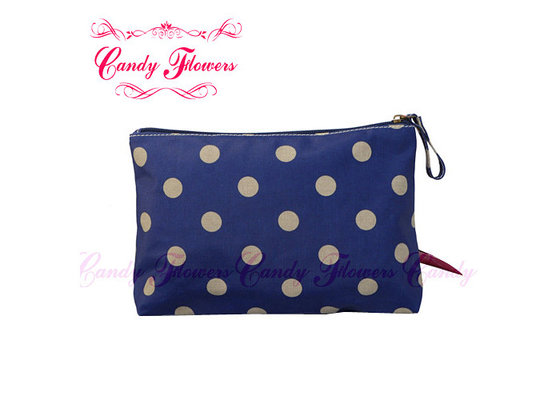 Fashion Ladies Personalized Makeup Bags , Blue Yellow Polka Dot Ladies Wash Bags