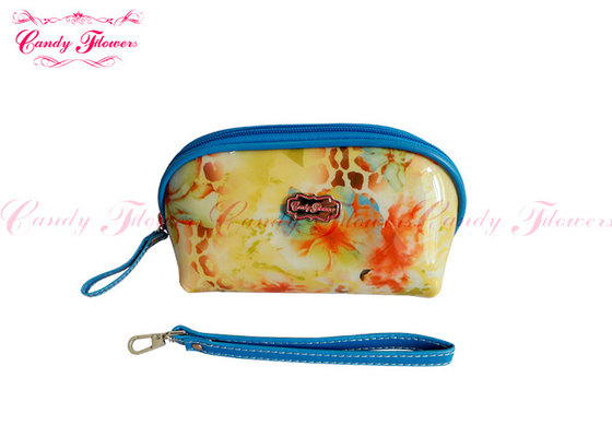 Yellow PVC Cosmetic Floral Canvas Bag , Personalized Small Makeup Bags