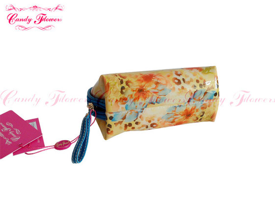 Yellow PVC Cosmetic Floral Canvas Bag , Personalized Small Makeup Bags