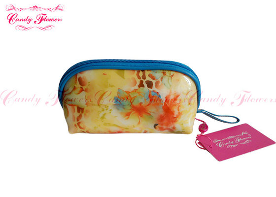 Yellow PVC Cosmetic Floral Canvas Bag , Personalized Small Makeup Bags